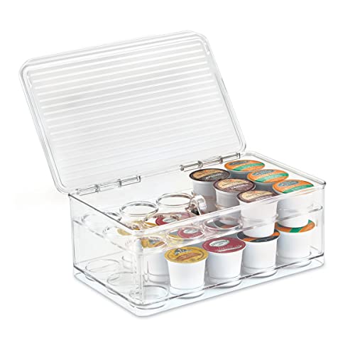iDesign 2-Tier Coffee Pod Holder Lidded Bin, Plastic Pantry and Kitchen Storage, The Linus Collection ā 7.25" x 10.75" x 4.25", Clear