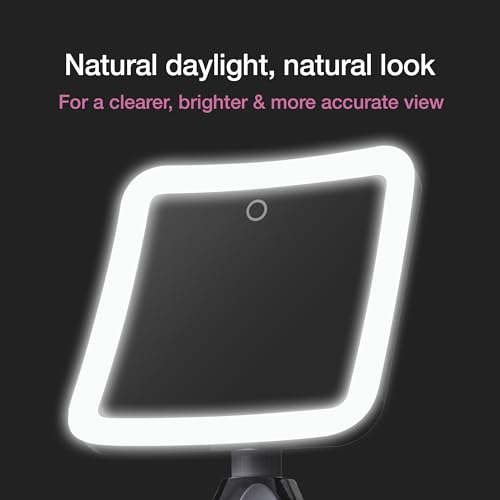 Fancii 7x LED Lighted Magnifying Makeup Mirror with Strong Suction - 6.5" wide, Natural Daylight, Cordless Portable Vanity Mirror with Lights (Square) - Mira 7