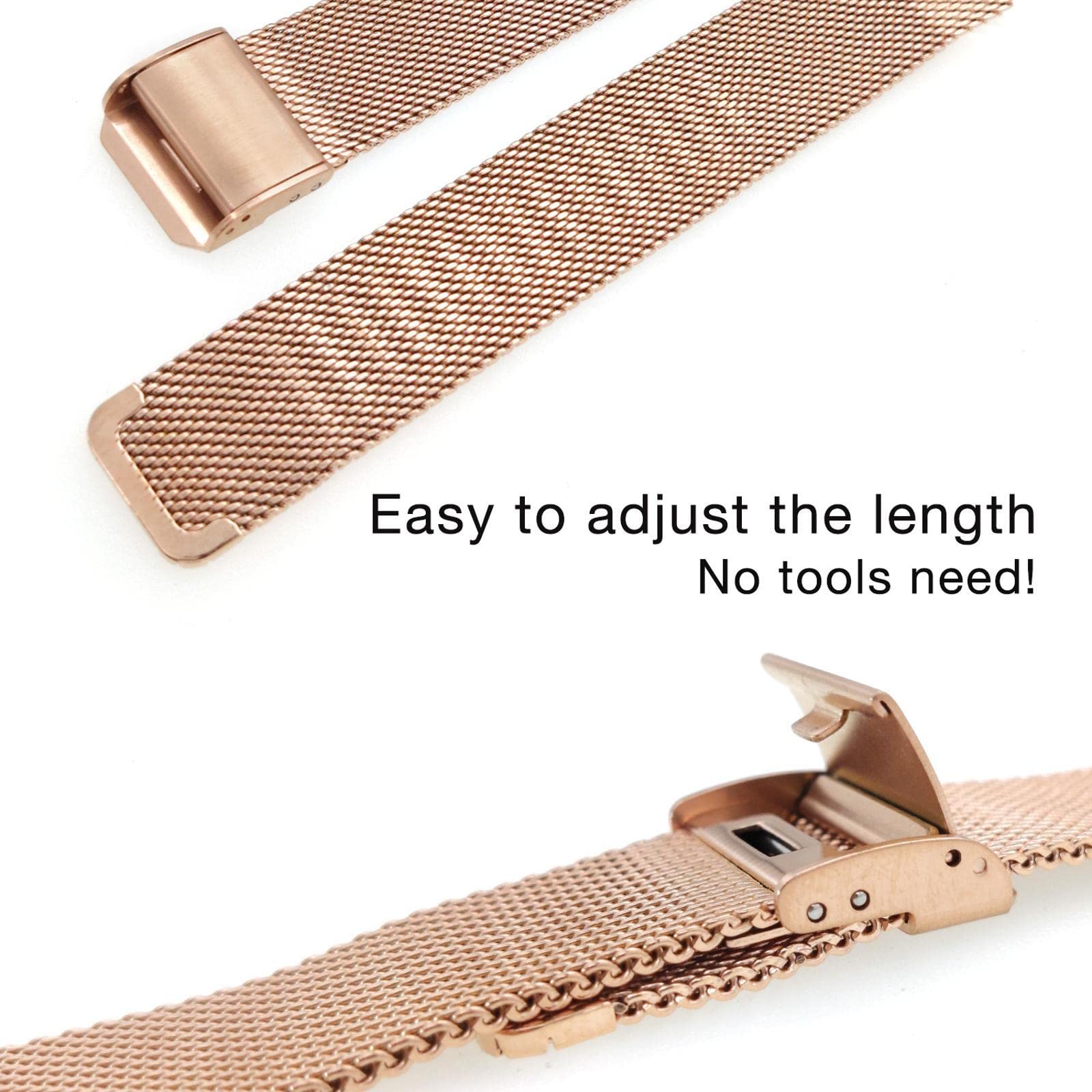 Abanen Metal Mesh Replacement Bands for Pixel Watch, Stainless Steel Wristband Strap with Not Need Tool Adjustable Clasp (Rose Gold)