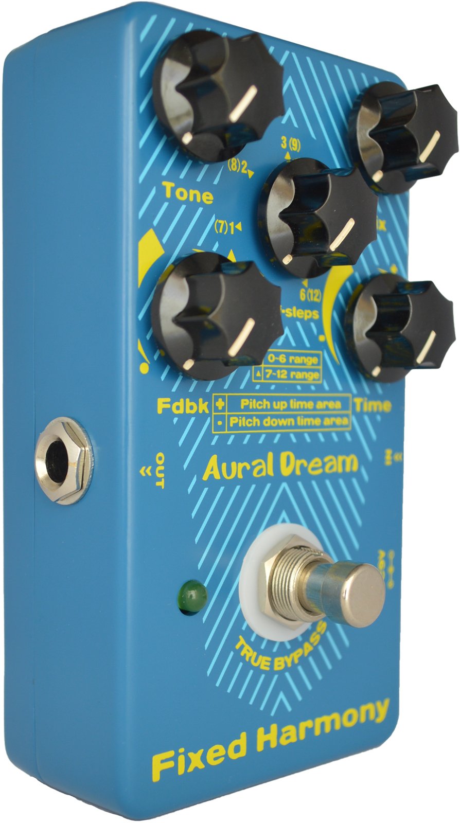 Aural Dream Fixed Harmony Guitar Pedal provides Delay Harmony and PitchShifting 24 semitones or Octave(s) effect for Cascaded harmony of the fixed scale difference,True Bypass