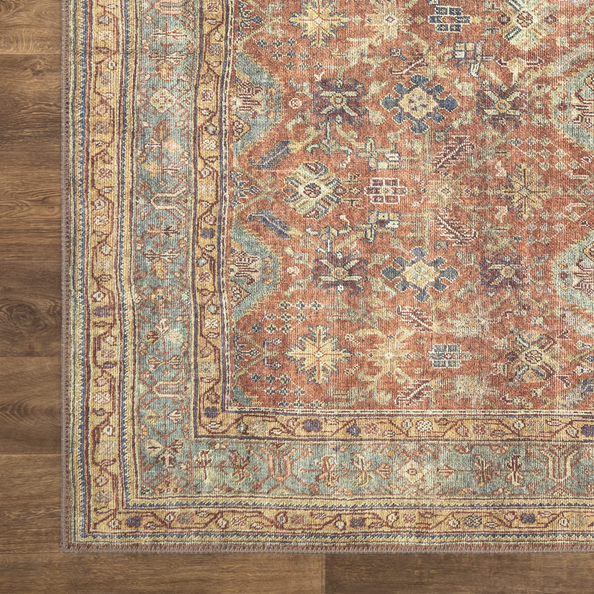 Bloom Rugs Washable Non-Slip 3' x 5' Rug - Terracotta/Mustard Traditional Area Rug for Living Room, Bedroom, Dining Room, and Kitchen - Exact Size: 3' x 5'