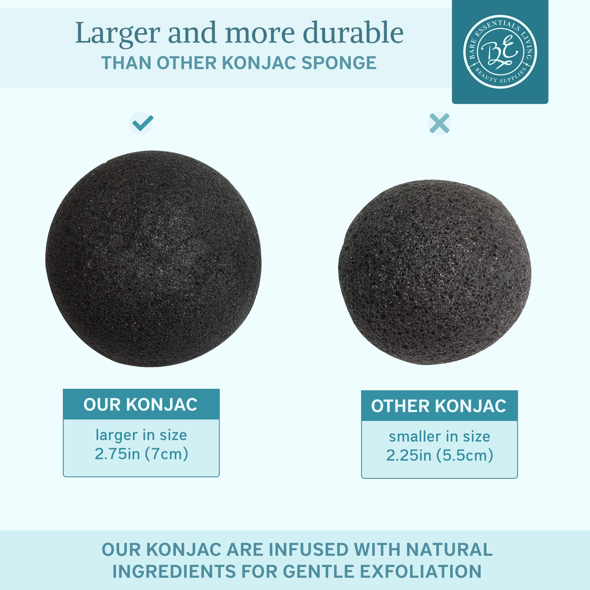 Bare Essentials Living - Konjac Sponges Set (12 Pack) with Activated Bamboo Charcoal Facial Sponge, Natural Sponge, Great for Facial Sponges, Bath Sponge, Beauty Sponge, and Exfoliating Body Sponge