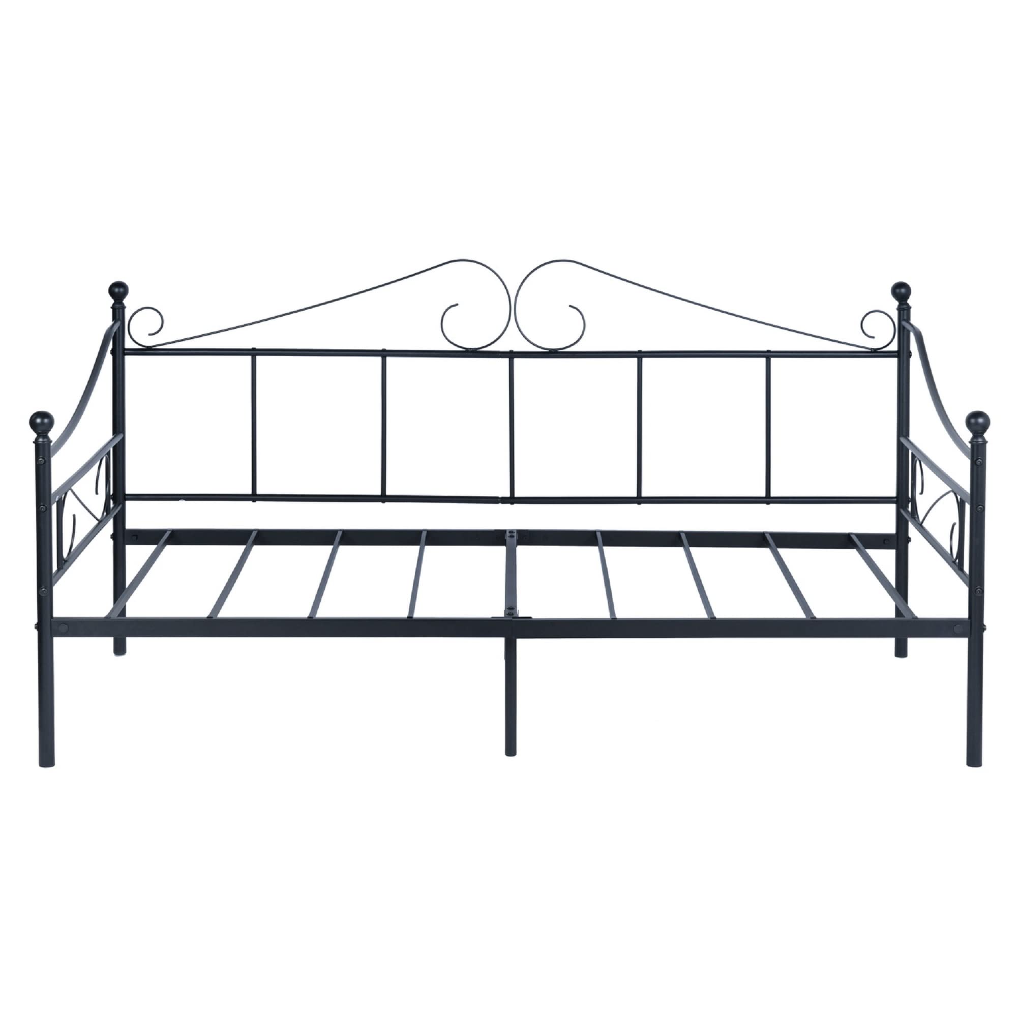 Liink1Ga Twin Size Daybed Frame, Black Metal Daybed Frame with Headboard, Mattress Platform Base Box Spring Replacement Sofa Bed for Living Room Guest Room, Simplified