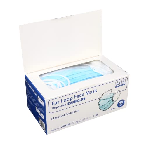 American Hospital Supply (AHS) Earloop Masks Disposable | Adult Face Covering | 3 Ply Disposable Face Mask (Box of 50)