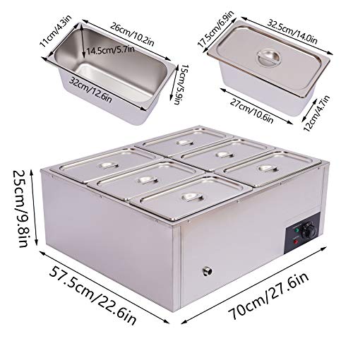Buffet Server Food Warmer, 6 Pot Stainless Steel Electric Food Warmer Buffet Server Heater Tray Pan Bain-Marie Buffet Countertop Food Warmer Steam Table Steamer + 6Lid 850W 110V (US Stock)