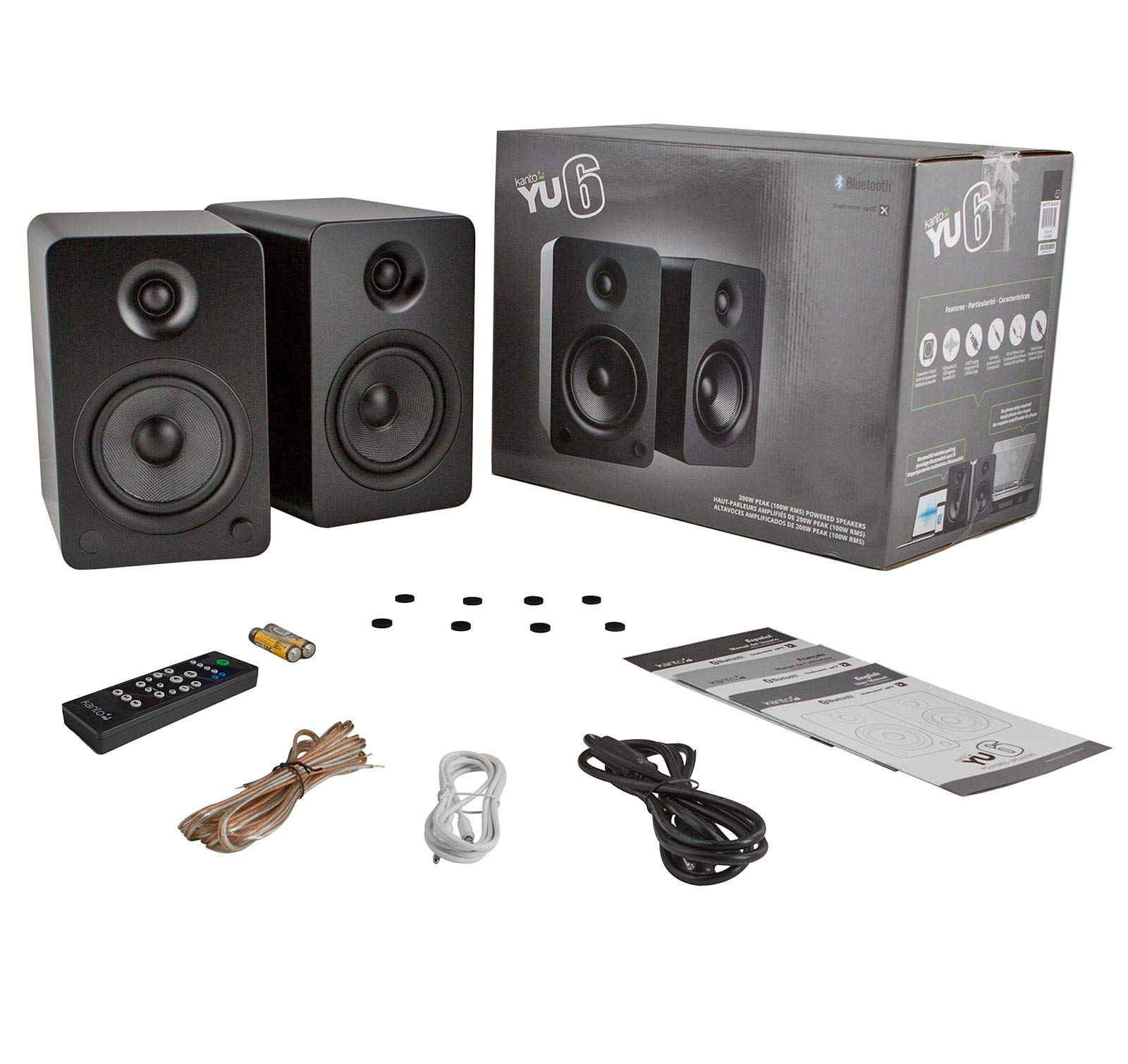 Audio Technica AT-LPW40WN Fully Manual Belt-Drive Turntable Bundle with Kanto YU6 Powered Wireless Bluetooth Speakers - Matte Black