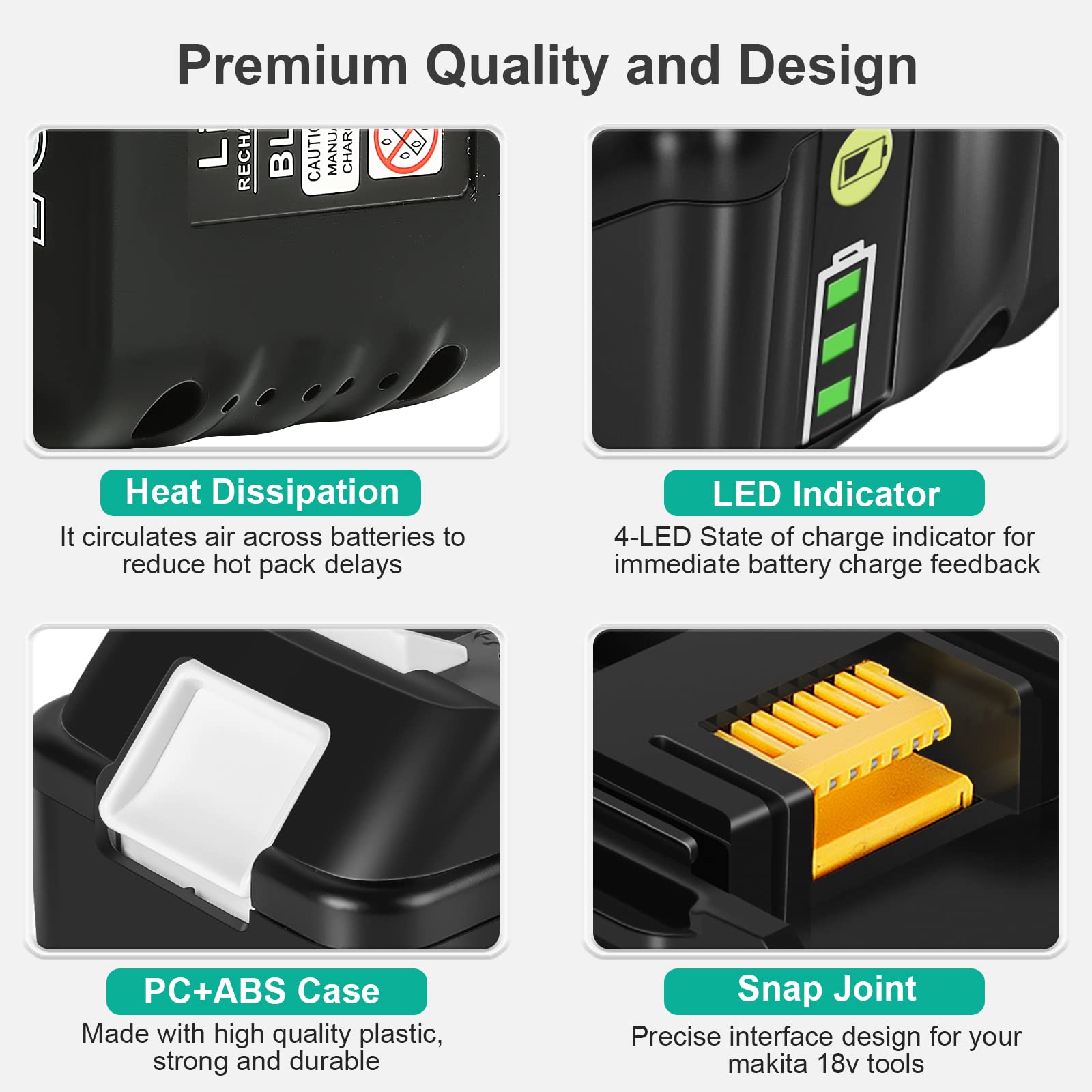 APTOOLER Replacement for Makita 18V Battery 6.0Ah 4/pk Compatible with Makita BL1815 BL1830 BL1835 BL1840 BL1850 BL1860 18volt Battery