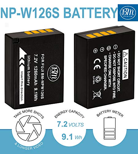 BM Premium NP-W126S High Capacity Battery and Charger for Fujifilm FinePix X-S10, X-T100, XT-200, X-100F X-100V X-A7 X-H1 X-T10 X-T20 X-T30 X-A3 X-A5 X-A10 X-E1 X-E2 X-E2S X-E3 X-T1 X-T2 X-T3 Cameras