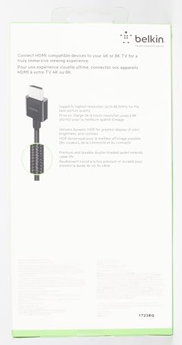 Belkin Ultra HD HDMI 2.1 Cable 6.6FT/2M, 4K Ultra High Speed HDMI Cable, 48Gbps HDMI 2.1 Braided Cord, Dolby Vision HDR & 8K@60Hz Capable, Compatible w/ Playstation, PS4, PS5, Xbox Series X & More