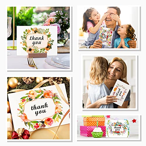 Thank You Cards with Envelopes, 36 Pack Floral Thank You Notes with 36 Envelopes 6 Sticker Sheets By Feela, Blank Inside Cards for Baby Bridal Shower Wedding Graduation