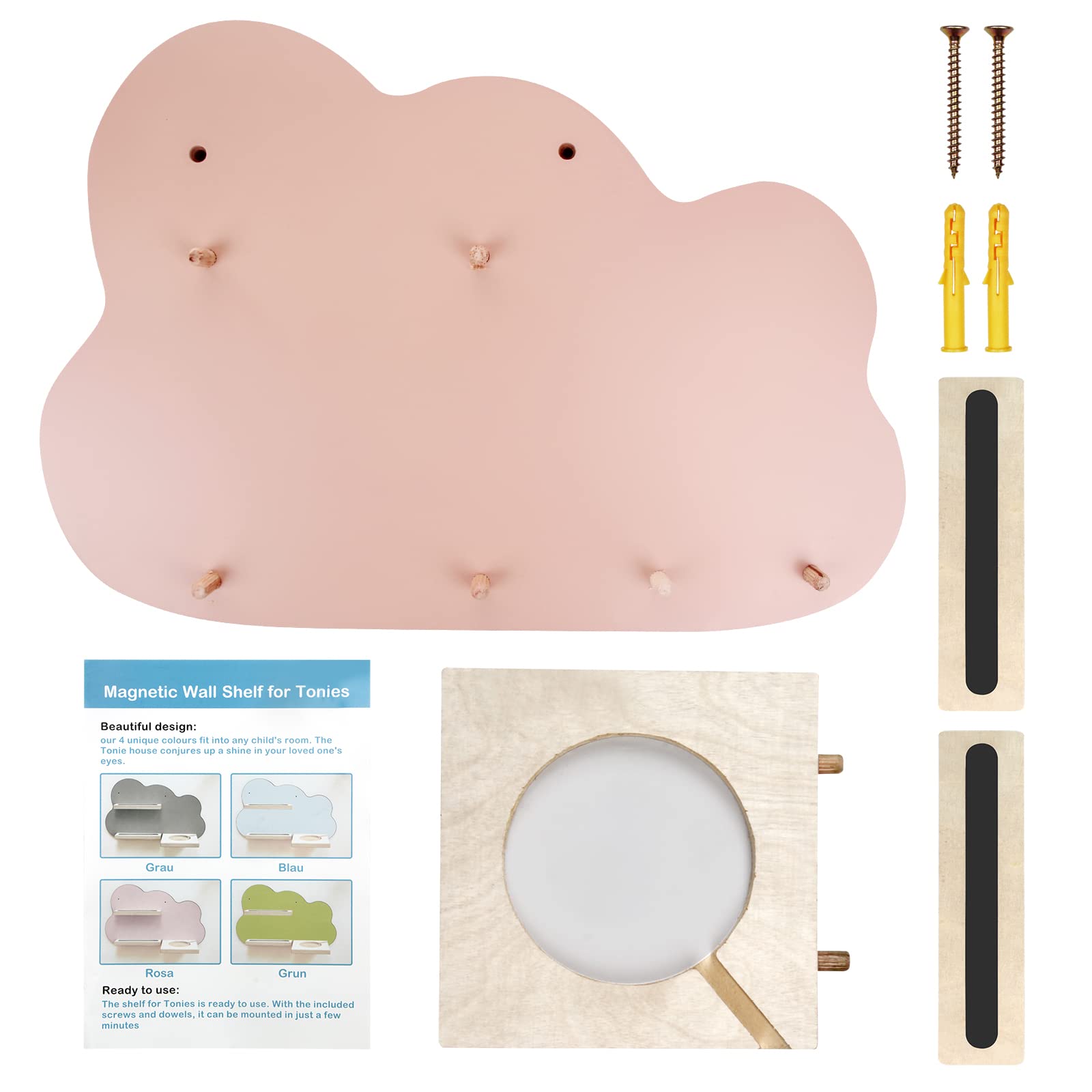 QILUCKY Magnetic Wall Shelf with Space for 14 Figures for Starter Children to Play and Collect(Clouds - Pink)