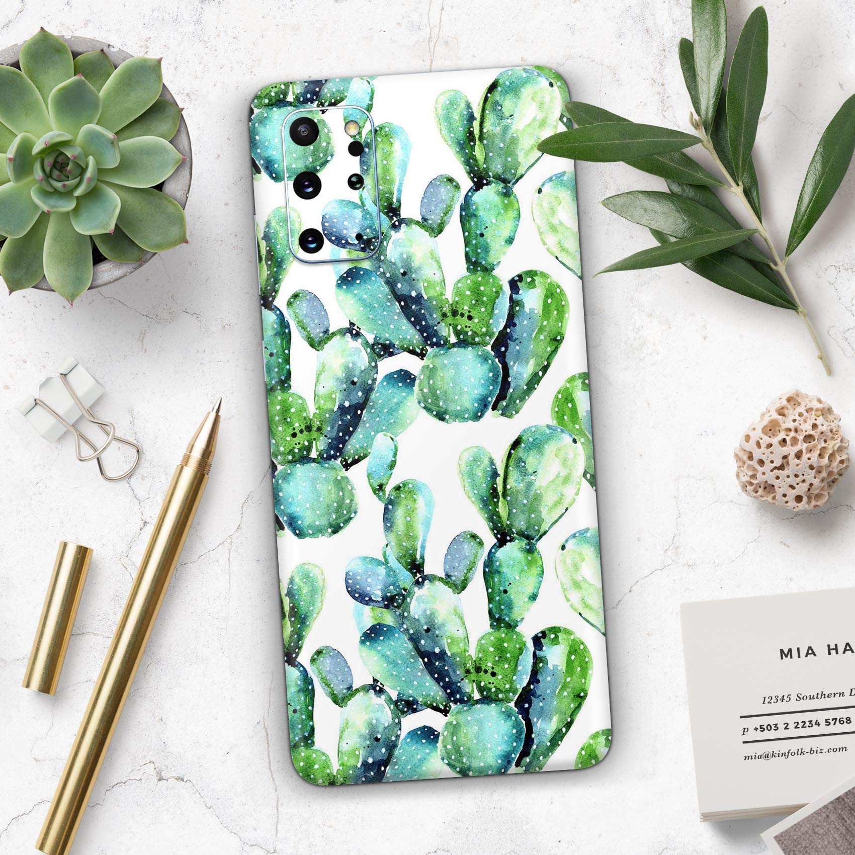 DesignSkinz Watercolor Cactus Bloom V1 Protective Vinyl Decal Wrap Skin Cover Compatible with The Samsung Galaxy S20 (Screen Trim & Back Glass Skin)