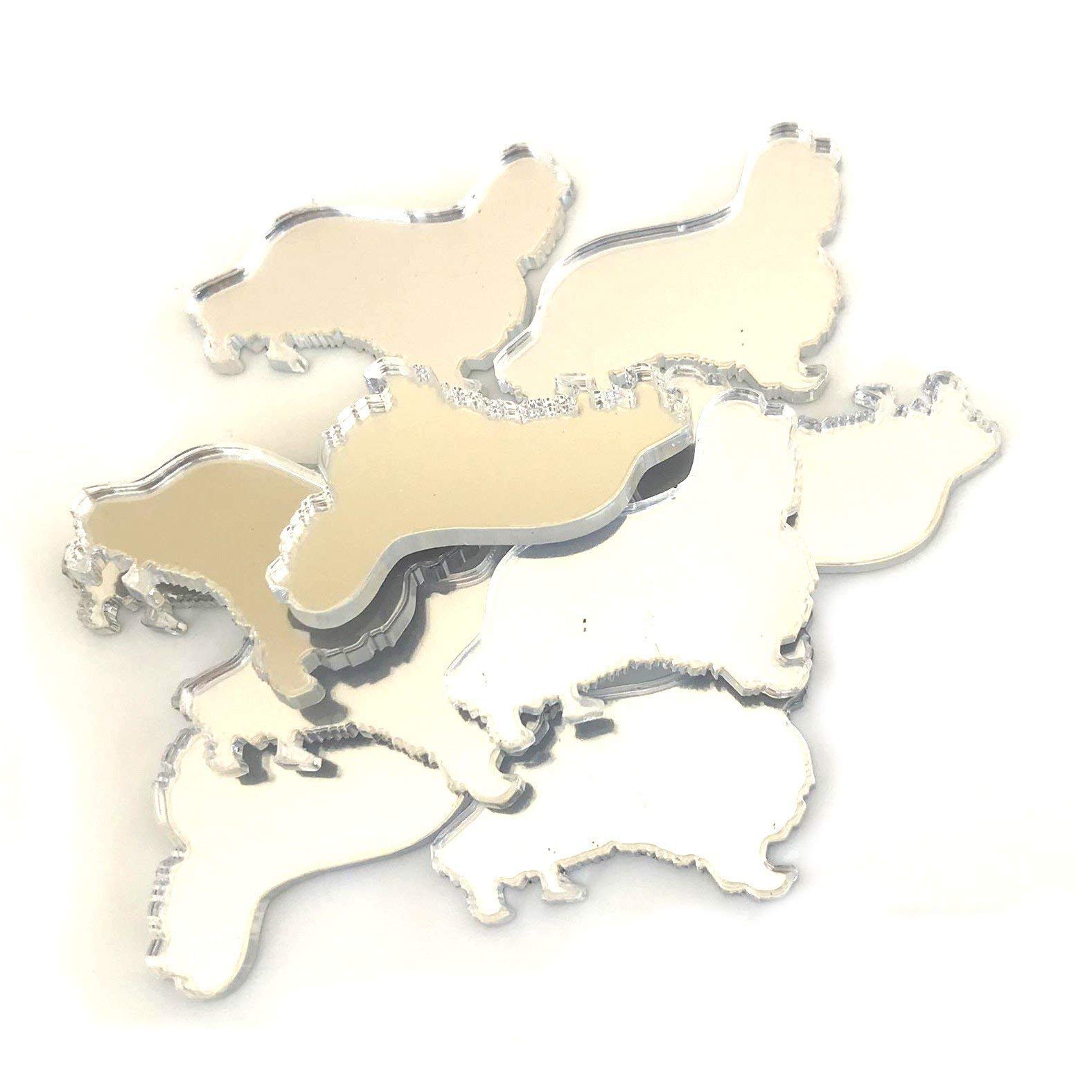 Super Cool Creations King Charles Dog Standing Shaped Crafting Mirrors, Set of 10, Many Colours, Shatterproof Acrylic, Black, Pack of 10 x 6cm
