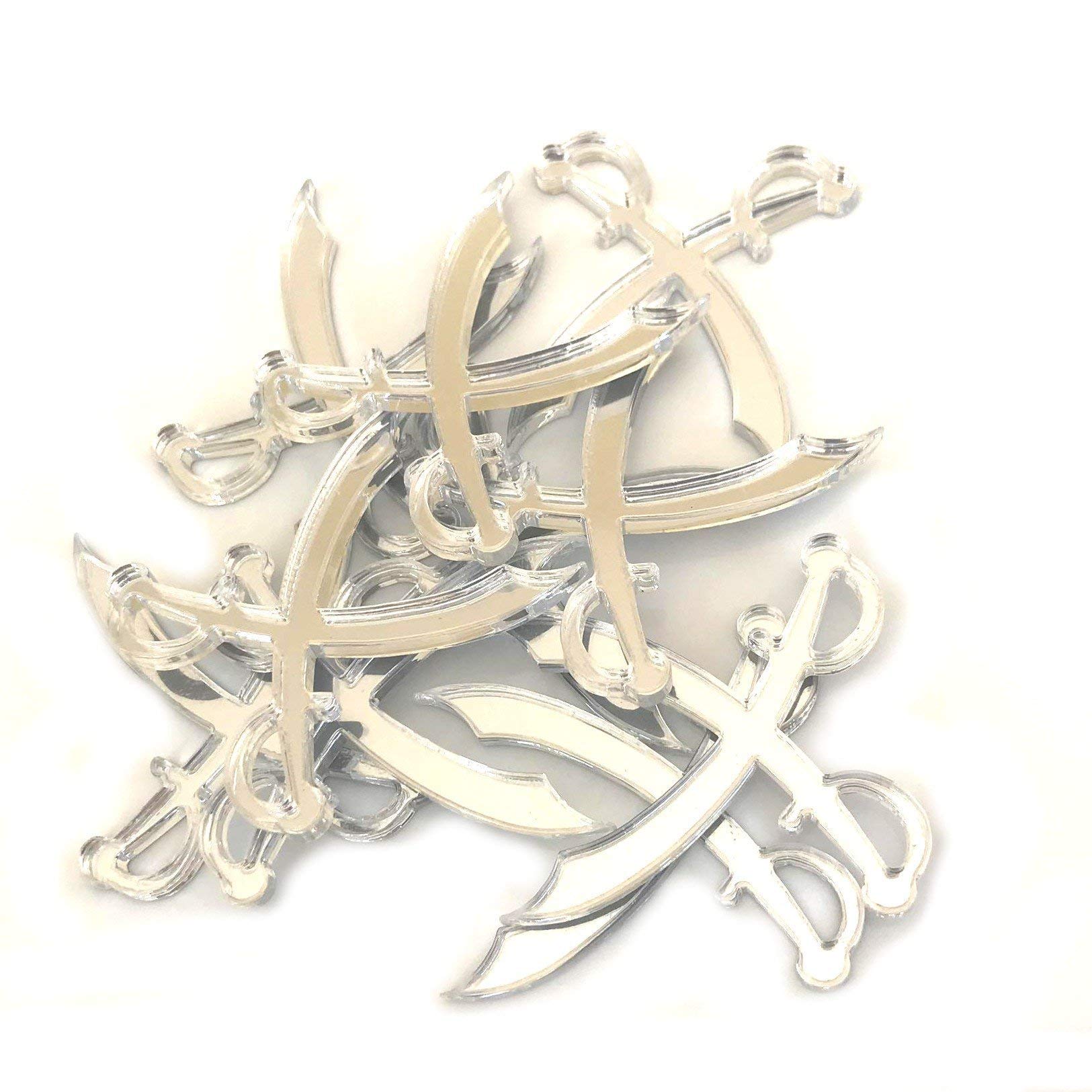 Super Cool Creations Pirate Cutlass Shaped Crafting Mirrors, Set of 10, Many Colours, Shatterproof Acrylic, Black, Pack of 10 x 3cm