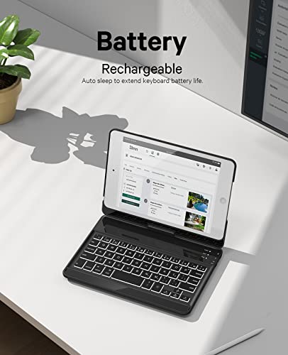 GreenLaw Keyboard case for iPad Mini 5/ Mini 4-360° Rotatable 180 Flip- 7 Colors Backlit - Wireless Smart Folio Auto Sleep/Wake Hard Cover fit for iPad Mini 5 2019(5th Gen)/ iPad Mini 4 2015, Black