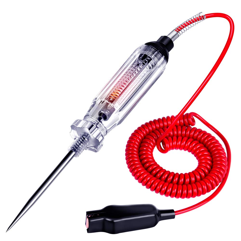 2PCS Heavy Duty Automotive Circuit Tester, Premium 6-24V Test Light with Extended Spring Test Leads & Sharp Piercing Probe, Circuit Voltage Tester with Replacement Indicator Light for Car/Vehicles