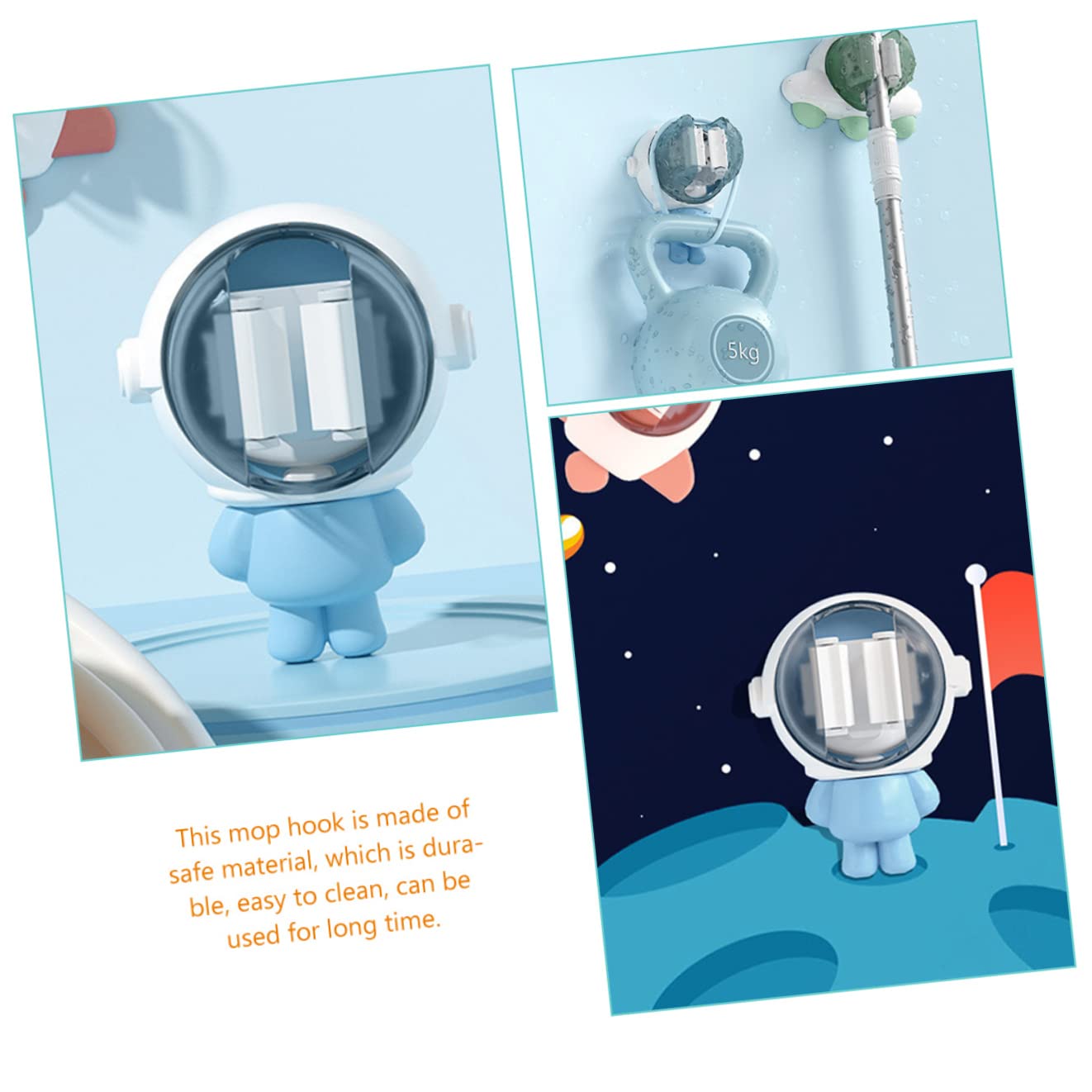 Abaodam and Cartoon Hanging Self Punch Kitchen for Bathroom Hook Adhesive Mop Clip Storage Free Home Wall Mount Holder Organizer Clips Broom Tool Astronaut Hanger