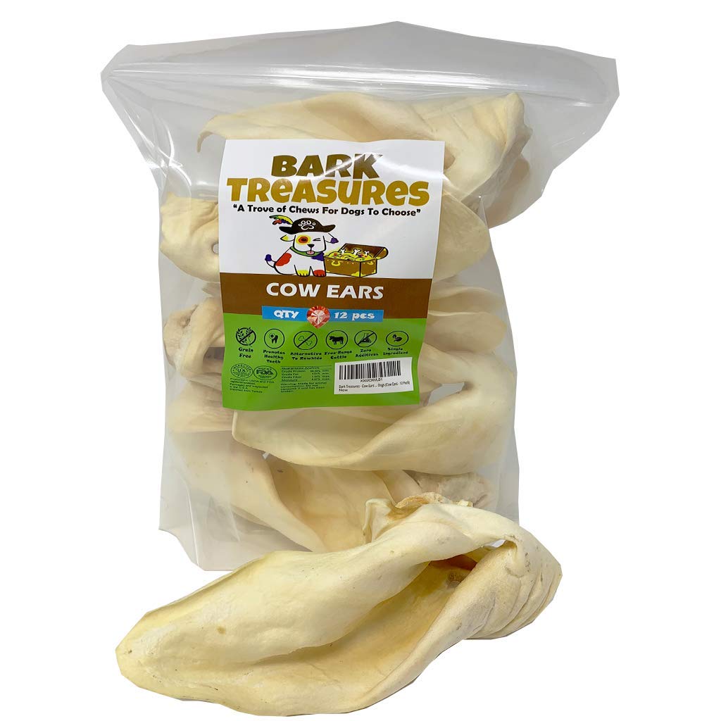 Bark Treasures Cow Ears Dog Treats (12 Pcs/Pack) - Best Cow Ear Dog Chews - Safe Rawhide Alternative - Cow Ears for Dogs - Premium Thick Cow Ears