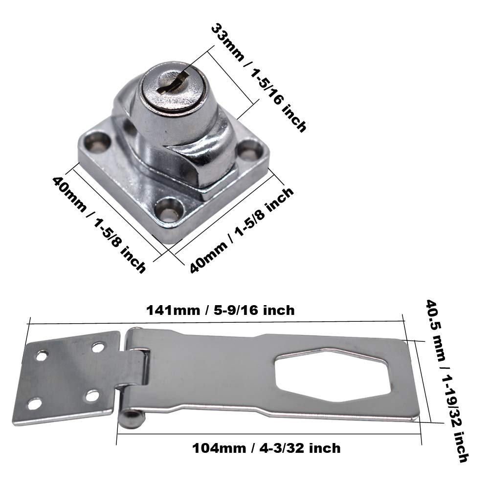2Pcs Keyed Hasp Locks 4β x 1-5/8β Catch Latch Safety Lock Door Lock with Key