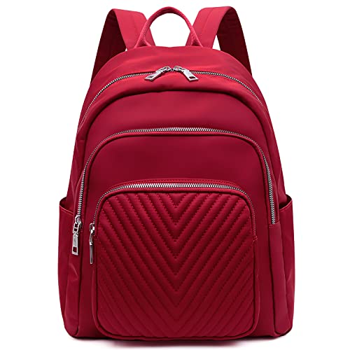 BMVMB Women Backpack Nylon Red Shoulder Bag Casual Lightweight Backpacks Rucksack Daypack for Women