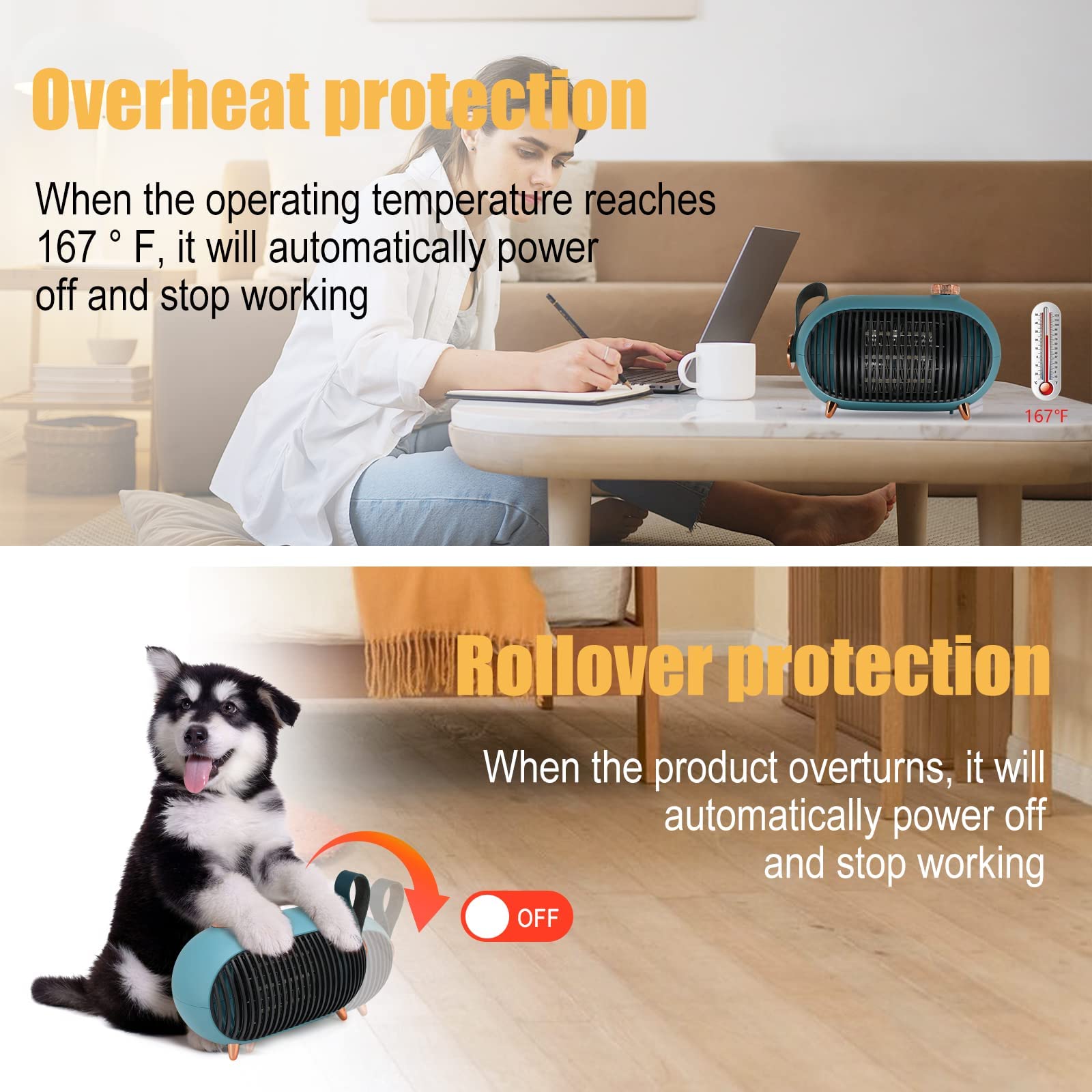 METKIIO Portable Mini Small Space Heater for Home and Office β Energy-Efficient with Overheating Protection β Retro Heater for Bedroom, Camping Tent, RV Trailer,Green