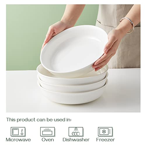DOWAN Large Pasta Bowls, 46 Ounces Salad Serving Bowls, Ceramic Pasta Bowls Set of 4, Wide and Shallow Bowls Set, 9.2" Soup Pasta Plates, Microwave Dishwasher Safe