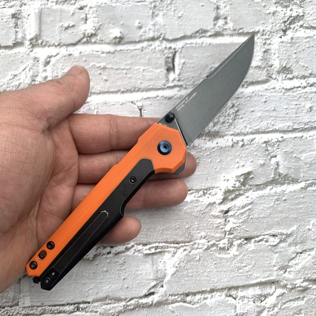 KANSEPT EDC Tac 7.43in Folding Pocket Knives with 3.53in Black Ti-coated S35VN Drop Point Blade and Orange G10 + Titanium Inlay Handle, Button Lock Knife for Outdoor,Tactical,Camping K2009A7