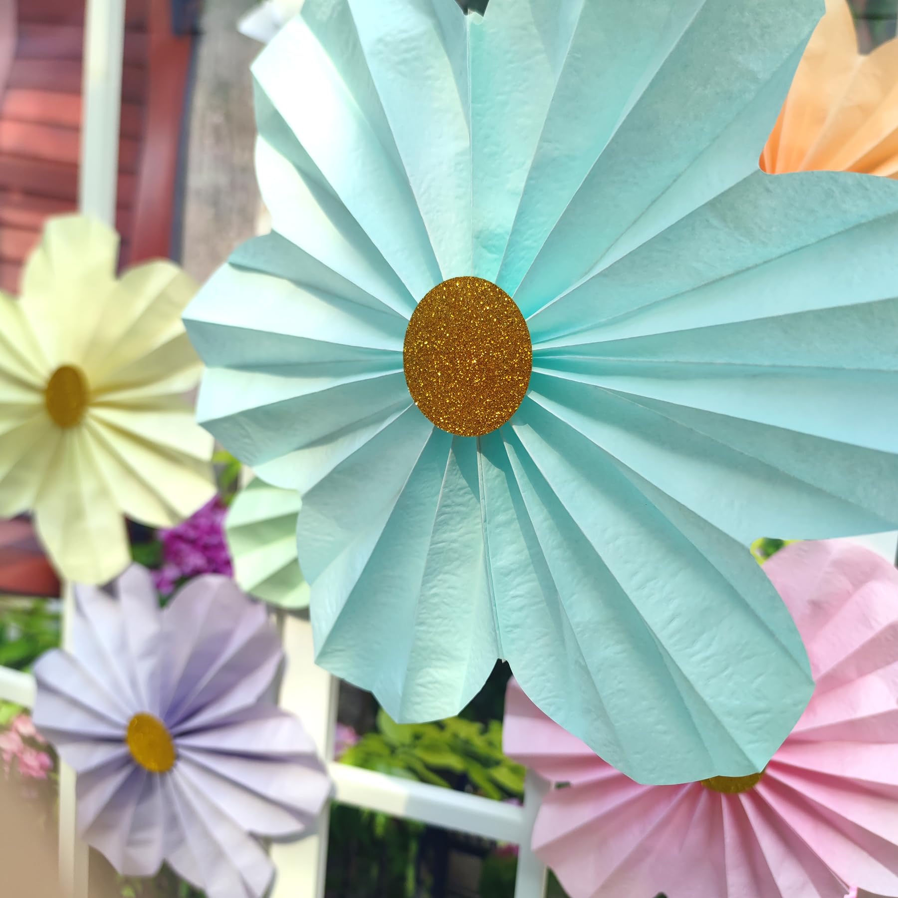 Mybbshower 12 inch Paper Flower for Wedding Fan Photo Backdrop Bridal Shower Birthday Party Decorations Pack of 6 (Pastel Party)