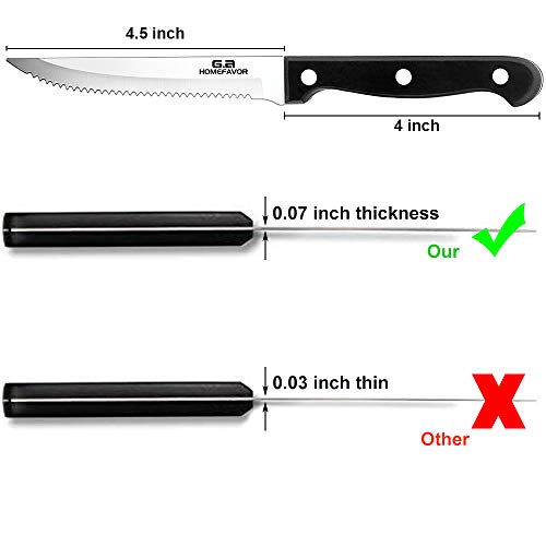 G.a HOMEFAVOR Steak Knife Set Stainless Steel, 8 Pieces Full Tang Sharp Serrated Knives Cutlery Set, Black