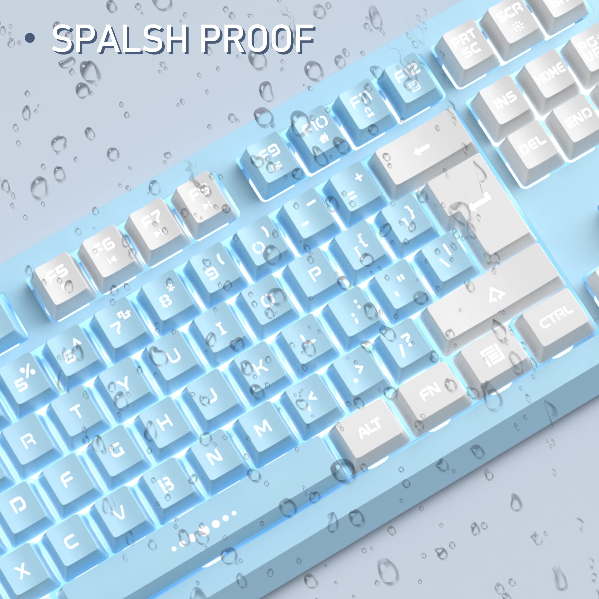 ADDTREE Wired Gaming Keyboard, LED Backlit Full Size Keyboard, Blue & White Keyboard with Number Pad for Office PC/MAC Gamer, Laptop, Computer, Gamer