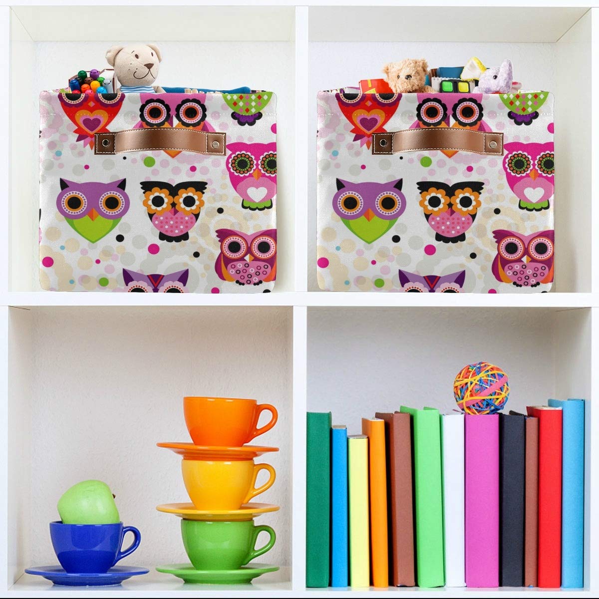 Rectangular Storage Bin Cute Owl Basket with Handles - Organizer Bin for Toys, Books, Laundry Basket for Kids/Pets, Playroom