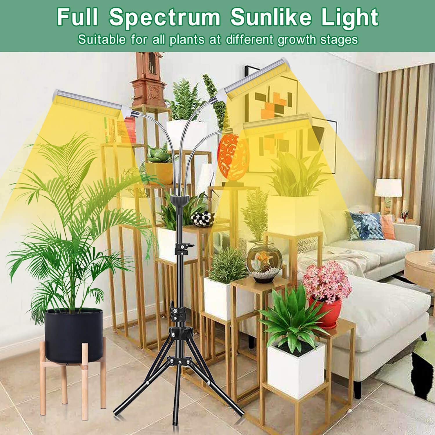 Abonnyc Grow Light for Indoor Plants with 47''inch Stand Plant Lights Full Spectrum Timer for Seedlings, 3 Switch Modes,15-47 inch Adjustable Tripod Stand & Gooseneck for Various Larger Plants