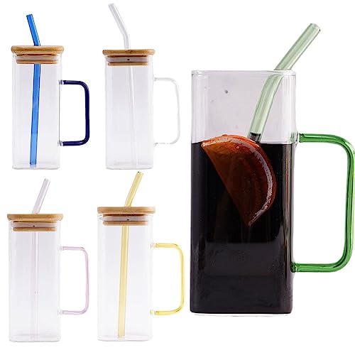400ml Square Glass Cup With Lid And Straw Transparent Coffee Cup Cup Drinking Mocha Juice Wine Milk O6j7 Bubble C Beer Glass Tea