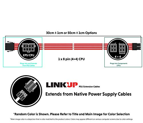 LINKUP - AVA 30cm EPS 8P(4+4) CPU ATX Motherboard PSU Power Supply Braided Sleeved Custom Mod PC Extension Cable w/Combs | Strong & Stiff Design | Single Pack | 300mm - White