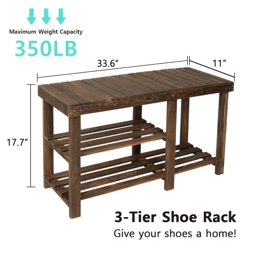 Babion Shoe Rack Bench, Shoe Storage with High Boots Storage, Dark Brown Shoes Organizer Shelf, Multi-Function Shoe Shelf, Sturdy Shoe Rack for Entryway, Bathroom, Industrial Style, Wooden Frame