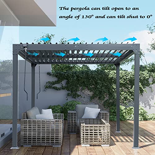 BPS Outdoor Louvered Pergola 10βx13β Aluminum Pergola Waterproof Gazebo Patio Sun Shade Shelter with 2 Adjustable Roof Panels for Patio, Garden, Backyard