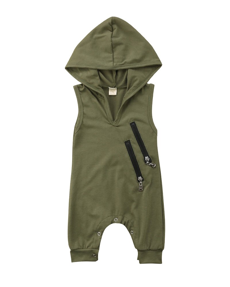 Sleeveless Newborn Baby Boys Girls Hooded Romper Green Jumpsuit Outfit Summer Zipper Casual Clothes (0-6 Months, Green)