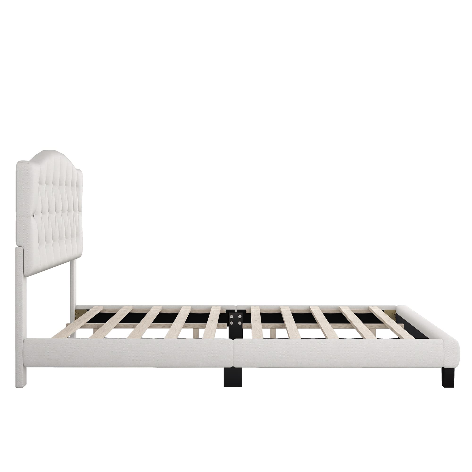 Queen Size Bed Frame, Modern Luxury upholstered Platform Bed with headboard, Heavy Duty Button Tufted Bed Frame, Wooden Slat Support, Easy to Assemble, no Need for Box Springs (Beige)