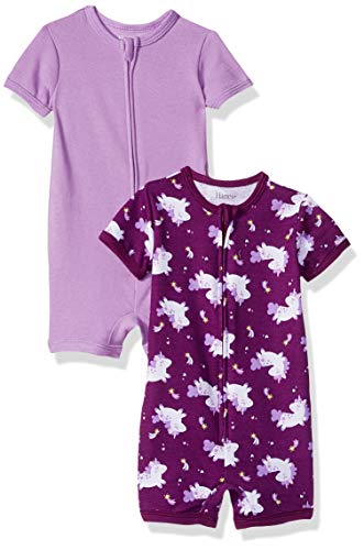 Hanes Baby, Ultimate Zippin Short Sleeve Romper for Boys & Girls, 2-Pack, Purple Unicorn, 12-18 Months
