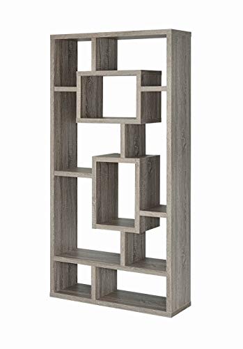 Coaster Furniture Geometric Cubed Rectangular Bookcase 11.5" D x 35.5" W x 70.75" H Weathered Grey 800512
