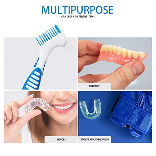 Bvcewilty Denture Brush 4PCS Denture Toothbrushes,Cleaning Brush Double Sided Toothbrush with Multi-Layered Bristles and Rubber Anti-Slip Handle - for Denture Cleaning Care (Green,Purple,Blue,Orange)