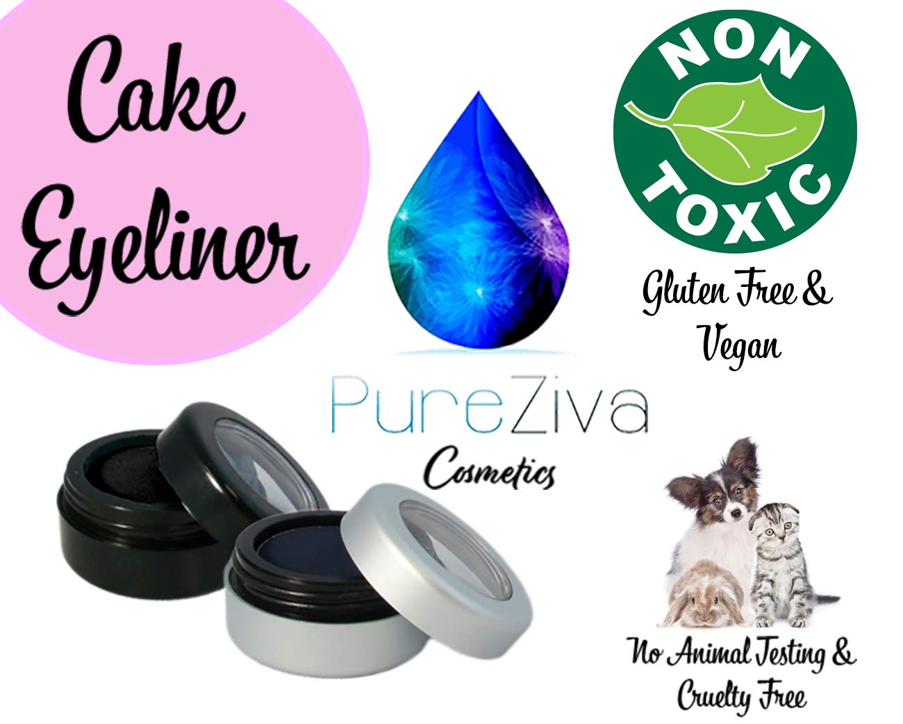 Pure Ziva Matte Forest Emerald Green Cake Eyeliner & Pressed Eyeshadow, Water Activated Powder; Gluten & Cruelty Free