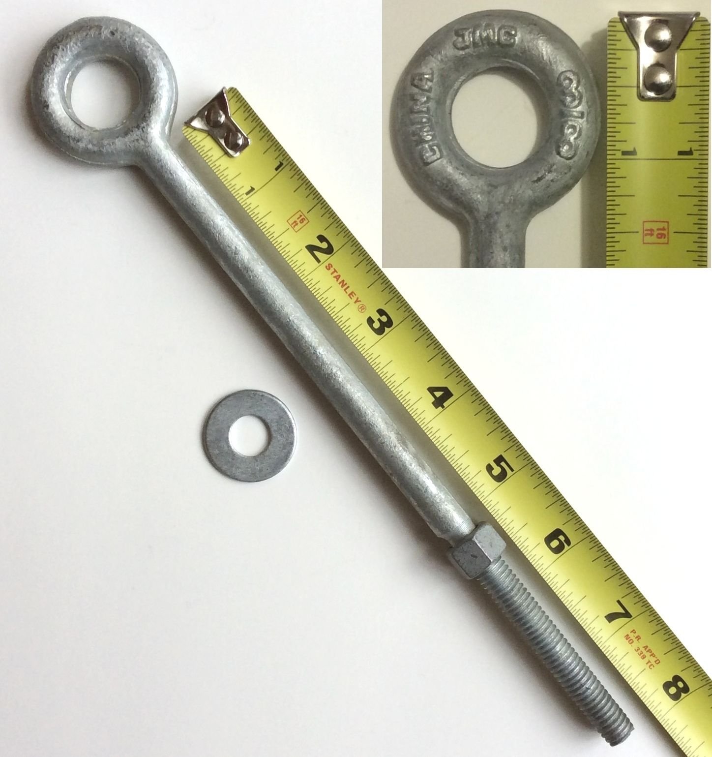 Eye Bolts (1pk) 3/8" x 8" Drop Forged Galv Eye Bolts for Batting Cage Cable Kit