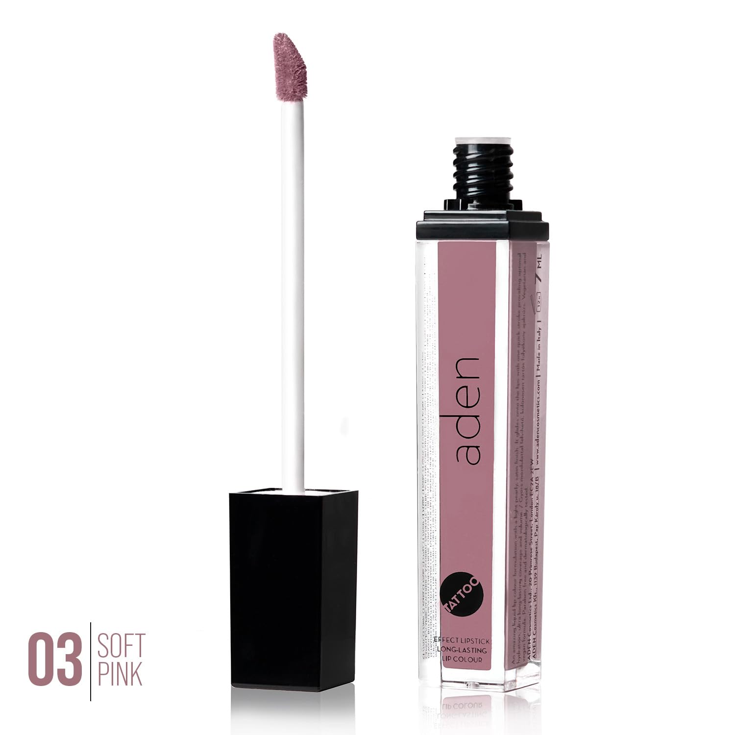 aden Tattoo Matte Lipstick - 7ML - Highly Pigmented - Provides Non-Shinny, Non Smudging and Velvety Finish β Water Proof Made in Italy (03 Soft Pink)