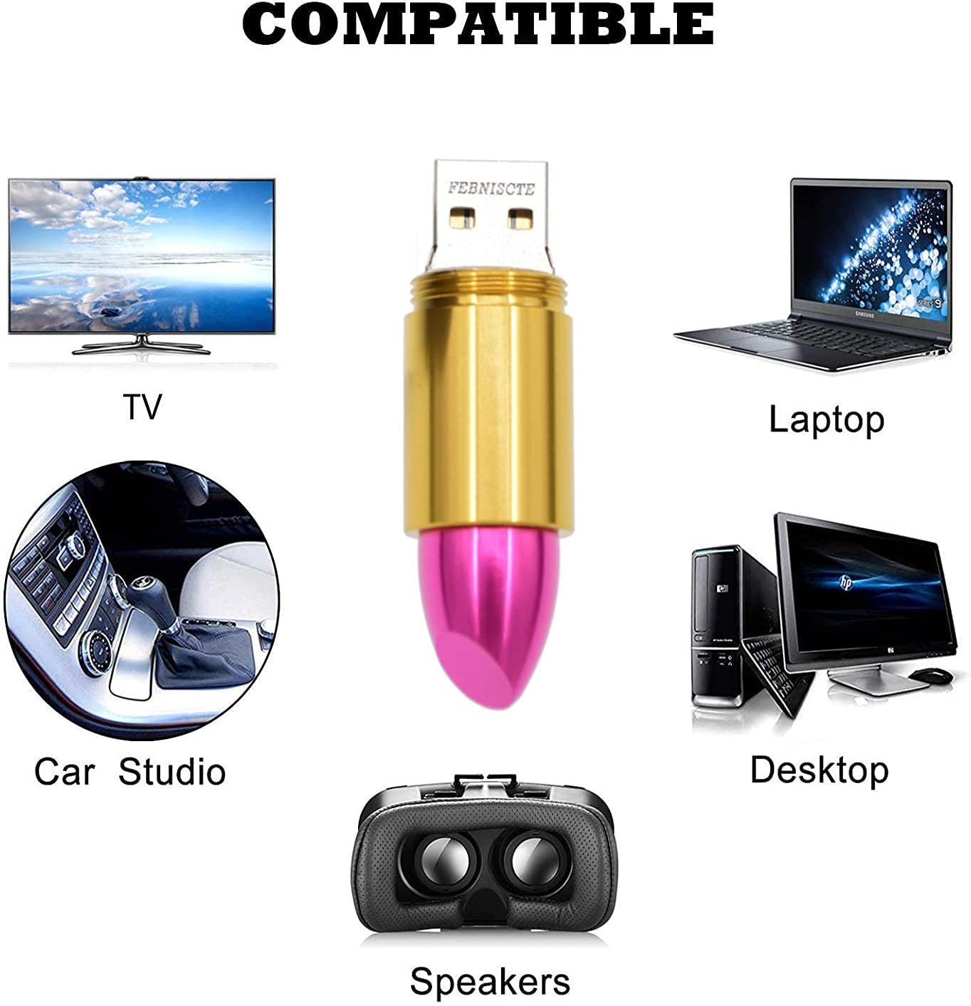 FEBNISCTE 32GB USB 2.0 Flash Drive Memory Stick Metal Lipstick Shape Style Pendrive High Speed 32 GB Thumb Drive Zip Drive