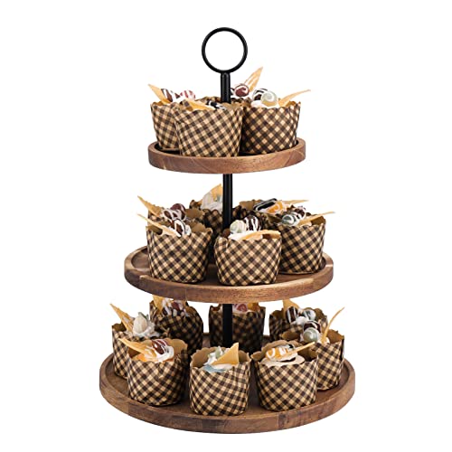 3 Tier Cupcake Stand, Wood Tiered Serving Tray Cupcake Tower, Serving Stand Display Dessert Cookie Candy Buffet Holder for Home Tea Party, Wedding, Farmhouse Decor, Tea Party Decor, Kitchen Decor