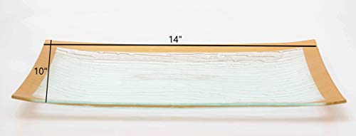 GAC Tempered Glass Tray Rectangular Glass Platter Unbreakable – Chip Resistant – Oven Safe – Microwave Safe – Dishwasher Safe – Stackable Decorative Plate and Glass Serving Tray Gold Rain Flower