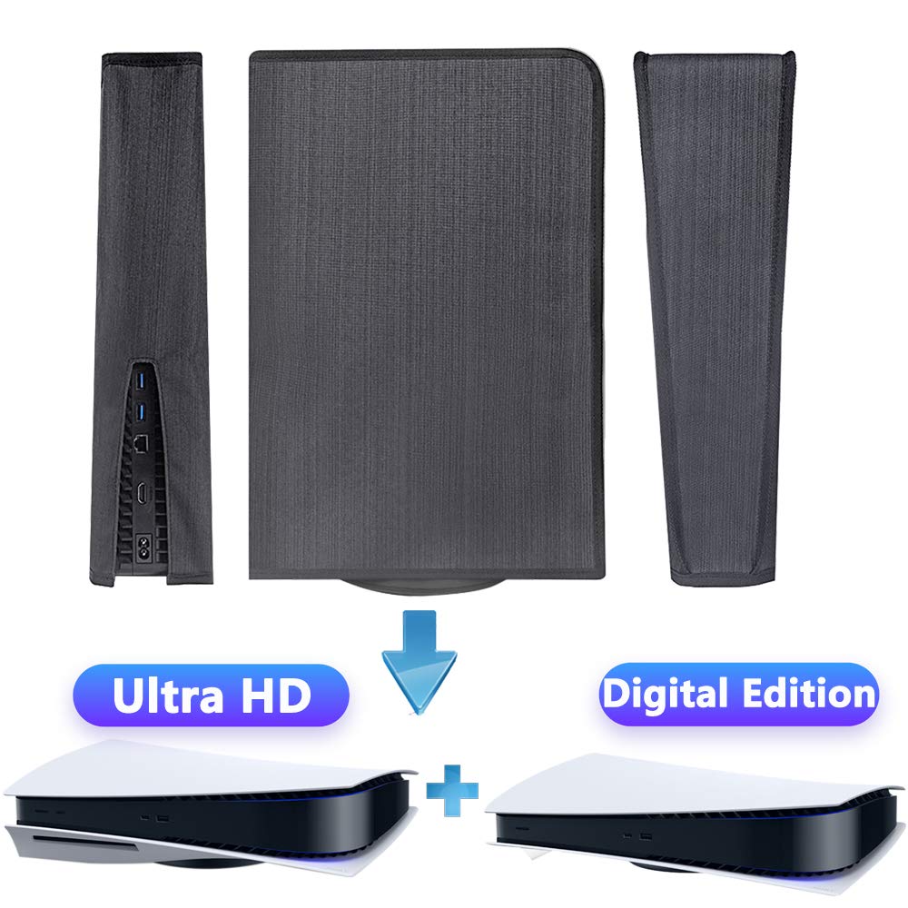 PS5 Nylon Comfortable Lining Dust Case, Anti-Scratch Waterproof Cover for Playstation 5 Digital Edition/Ultra HD Console (Ultra HD&Digital Edition, Black 4)