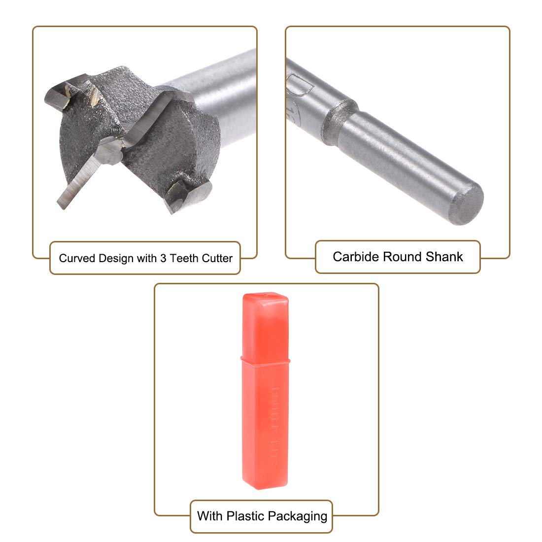 uxcell Forstner Drill Bits 16mm, Tungsten Carbide Wood Hole Saw Auger Opener Woodworking Hinge Hole Drilling Boring Bit Cutter Gray with Case