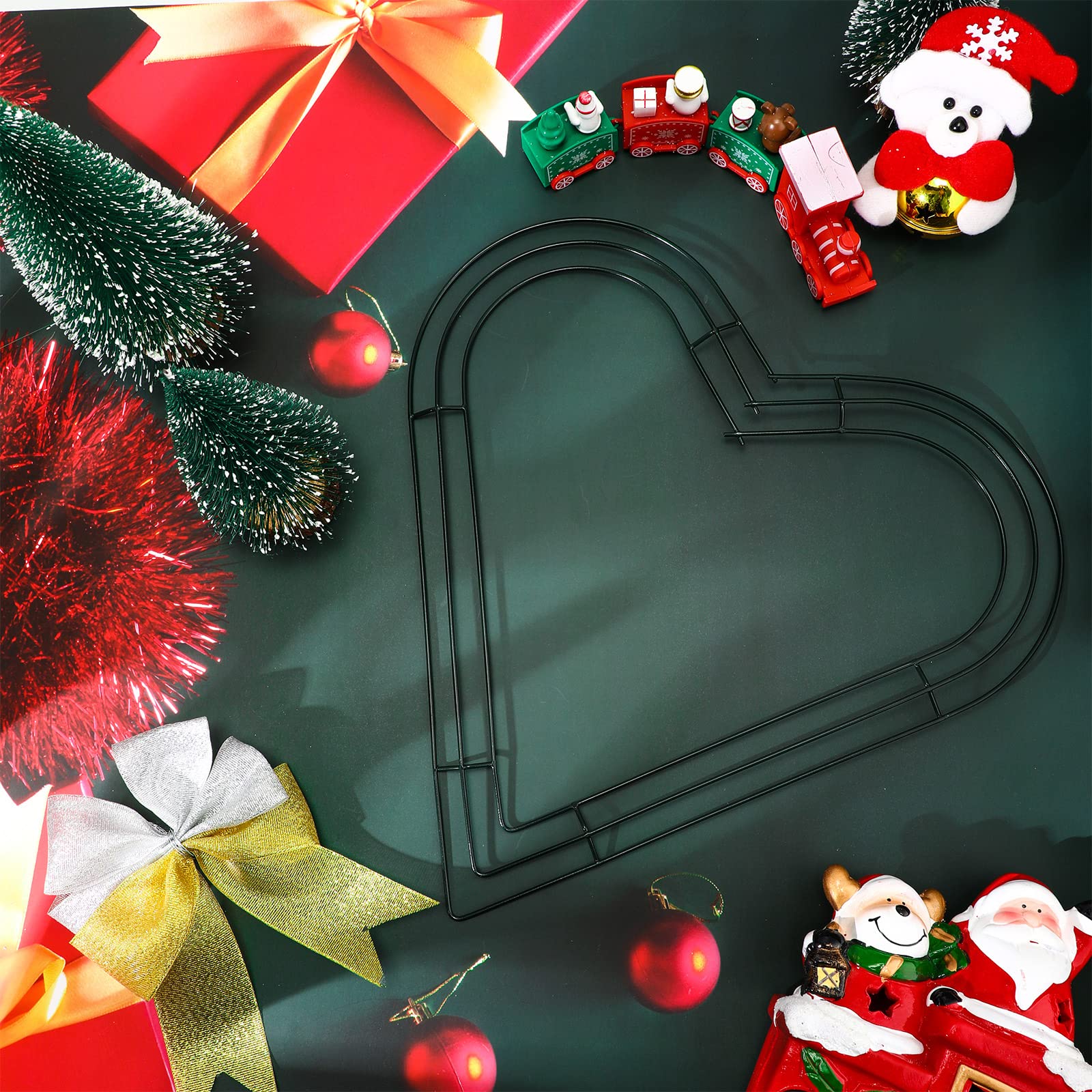bememo 2 Pieces 16 Inch Heart Wire Wreath Frame Metal Flower Wreath Frames for New Year Valentines Party Decoration, Dark Green